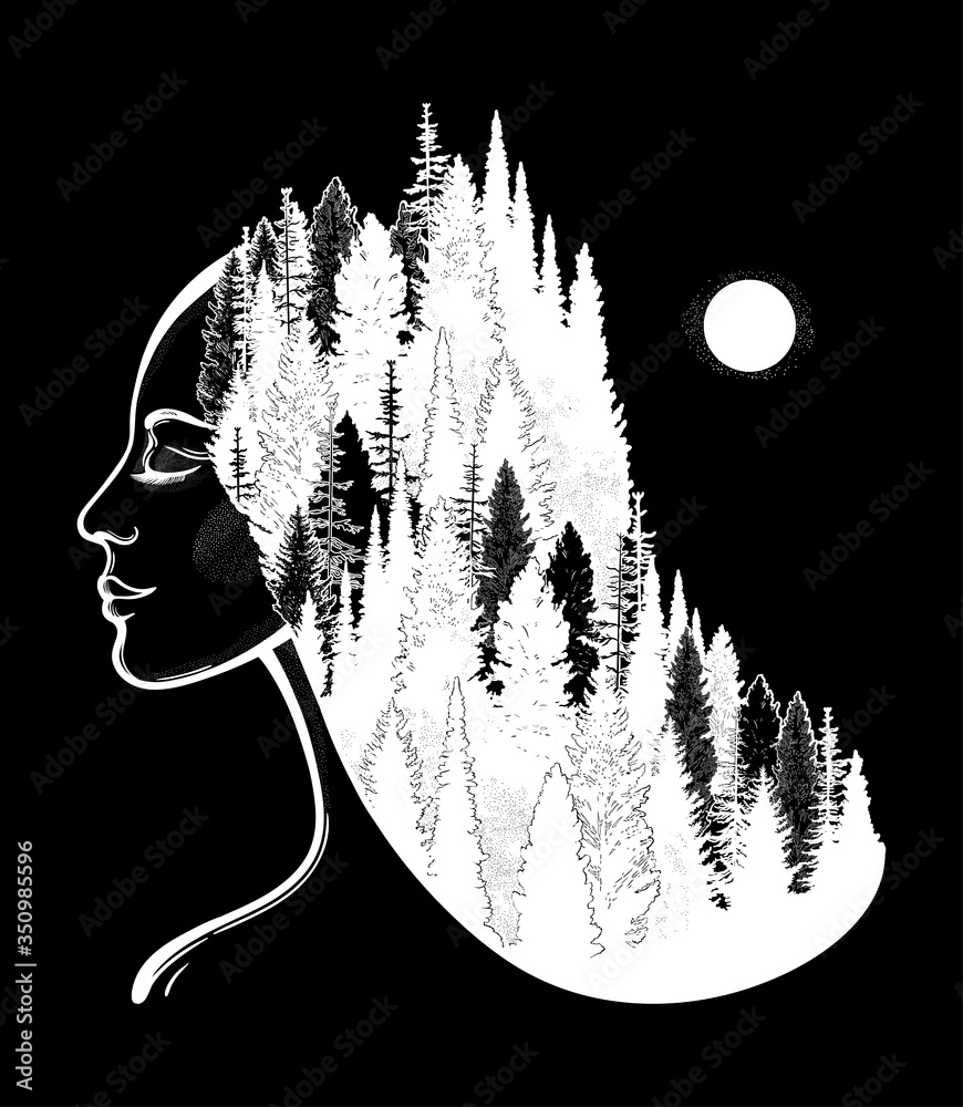 Vetor de Portret of magic forest nymph, mysterious character from fairy ...