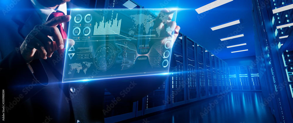 Businessman analysis on digital screen,technological digital futuristic ...