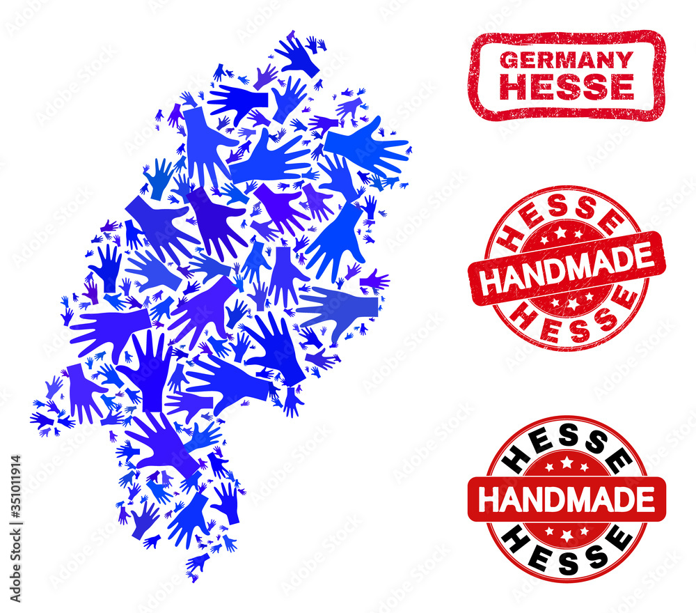 Vector handmade composition of Hesse Land map and grunge stamp seals ...