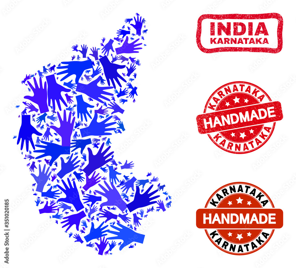 Vector handmade collage of Karnataka State map and unclean stamp seals ...