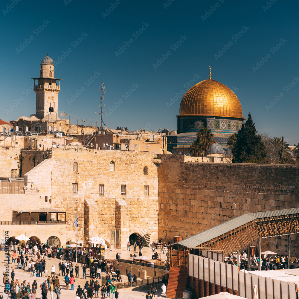 Jerusalem western wall. Cityscape image of Jerusalem. View of prayers ...