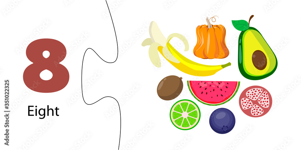 Vetor de number 8 and eight fruits and vegetables. Learning bills for ...