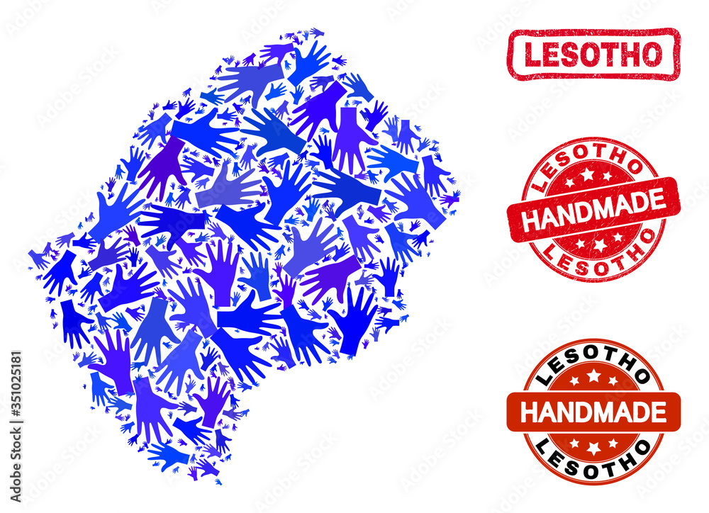 Vector handmade composition of Lesotho map and rubber watermarks ...