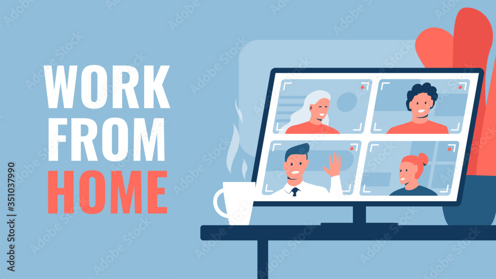 Vector concept illustration of a teamwork via conference. Group of ...