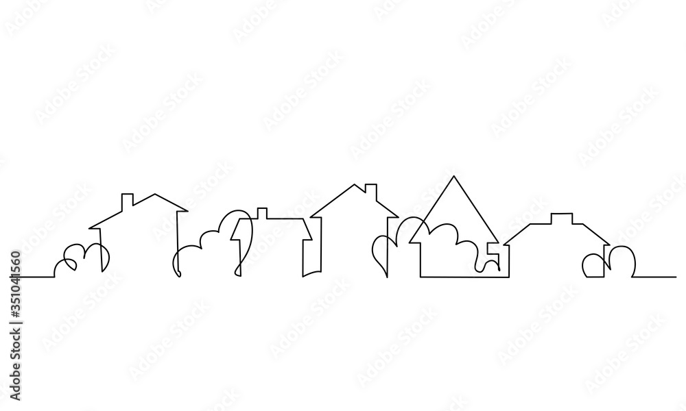 City scape, house, residential building concept. One line drawing Stock ...