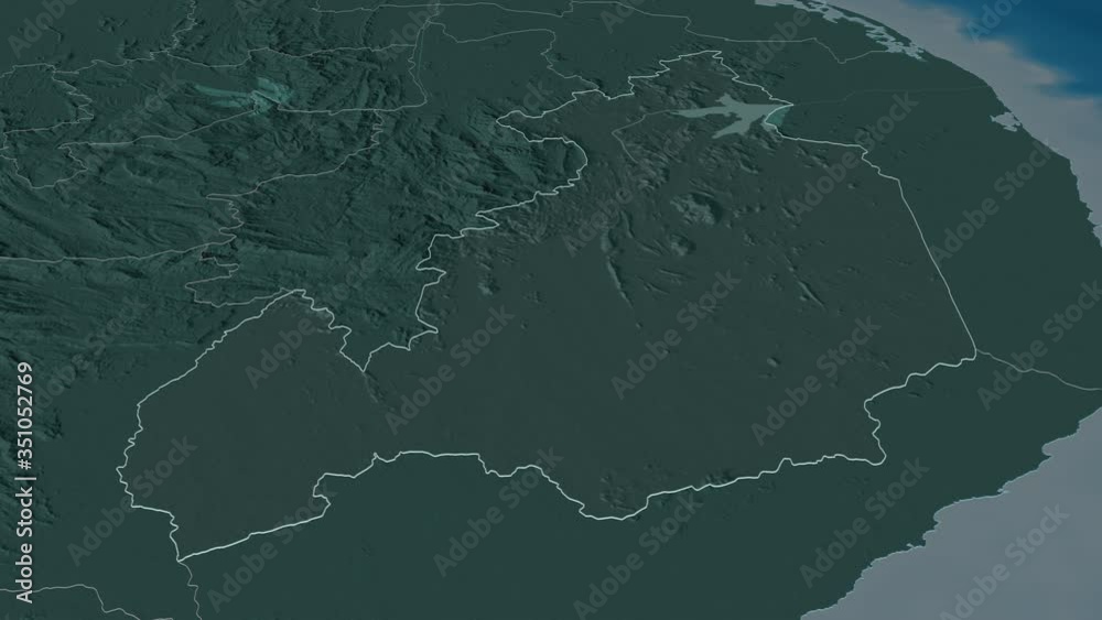 Moneragala, district with its capital, zoomed and extruded on the ...