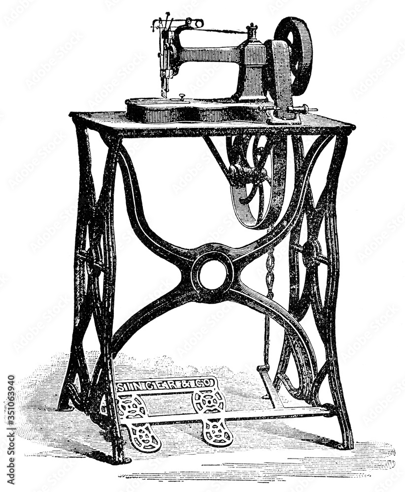 The second model is a Singer sewing machine. Illustration of the 19th ...