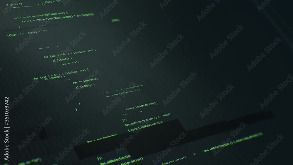 Hacking code animation. Source code or text scrolling down a computer screen terminal. Glitch ...
