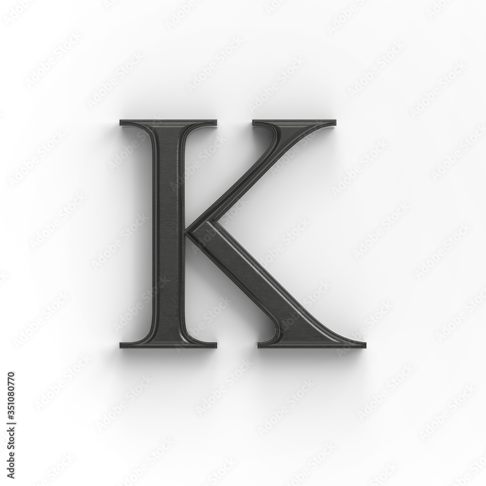 wood letter K with surface contact shadow, ISOLATED upper-case 3d ...
