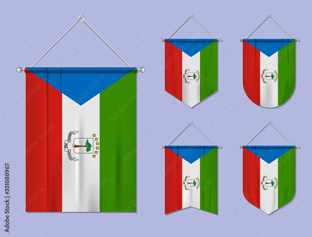 Set of hanging flags Equatorial Guinea with textile texture. Diversity ...