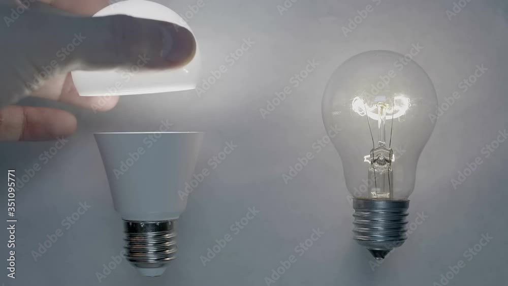 Energy-saving, eco-friendly Led bulb lamp compared to a classic glass ...