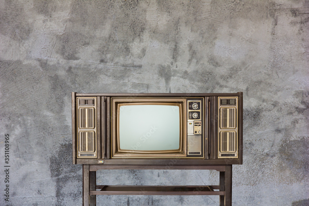 old tv with wood case on stand at old wall background,Vintage ...
