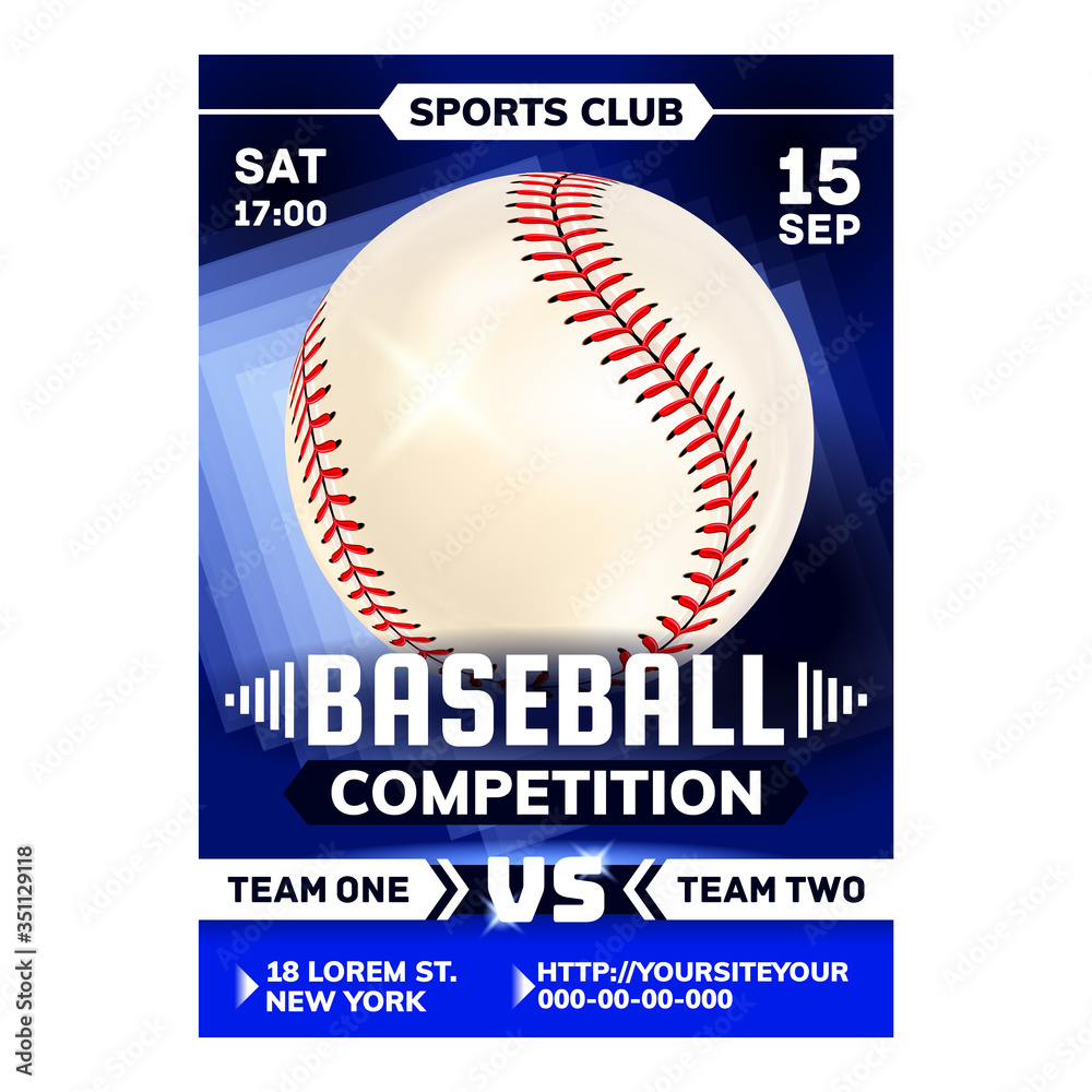 Baseball Bat And Ball Sport Game Poster Vector. Baseball Sportive ...