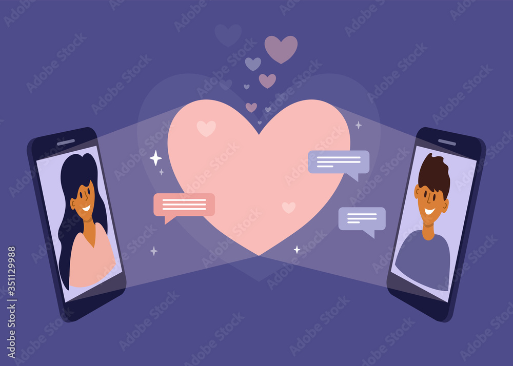Online dating concept. Remote meeting partners. Web chatting of couple ...