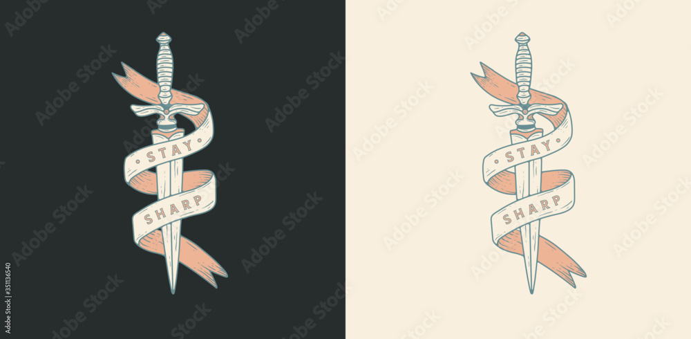 premade logo with dagger. customizeable logo vector graphic, hand drawn ...