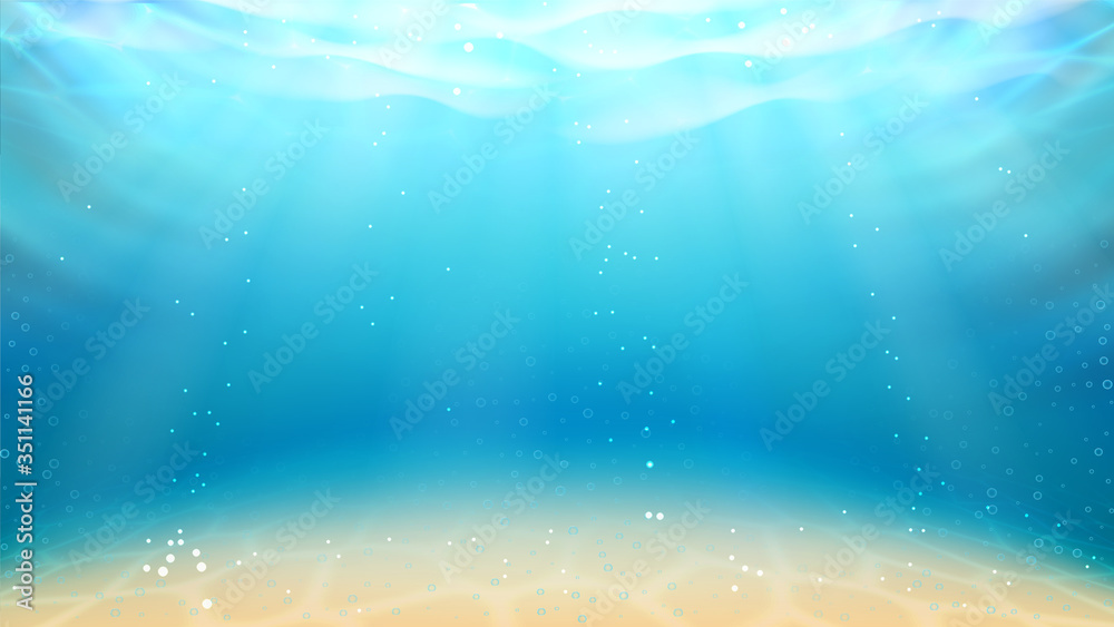 Underwater Ocean Sandy Bottom And Sunrays Vector. Peaceful Ocean ...