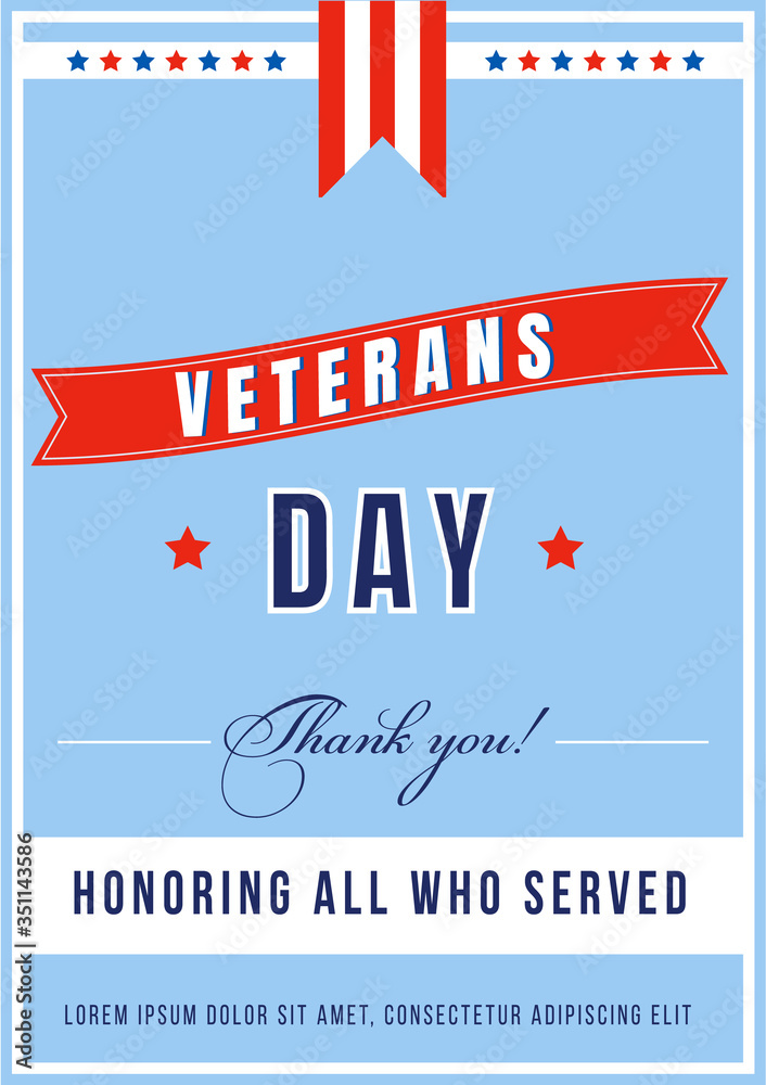 Veterans Day poster flat vector template. Honor served military ...