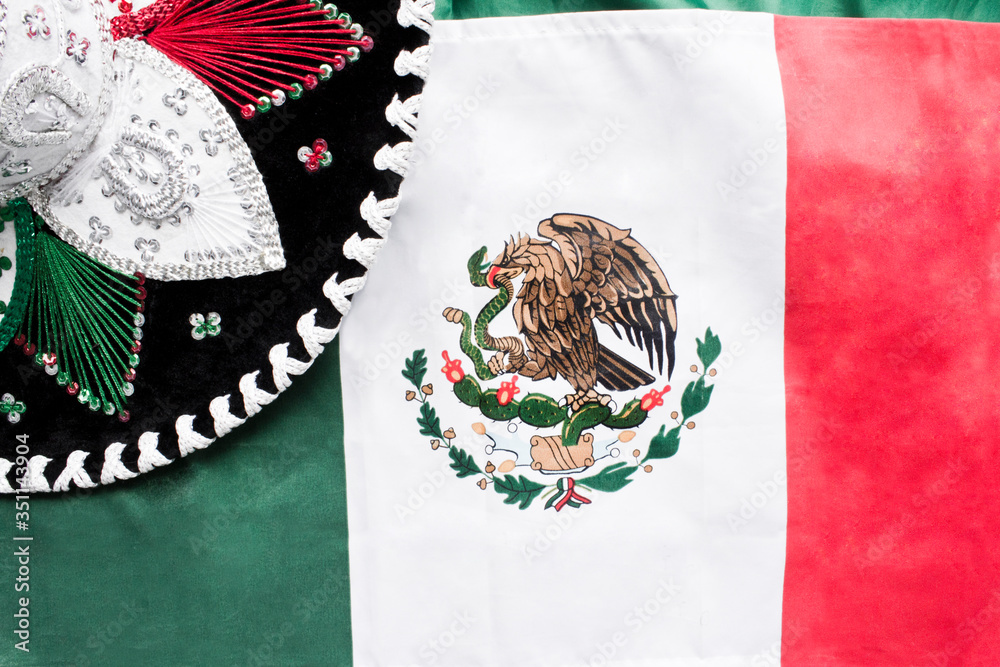 Mexican flag and sombrero, top view photo. Mexico Independence Day ...