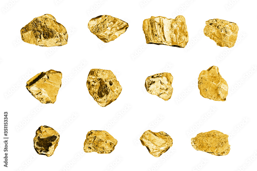Zdjęcie Stock: Golden stones set on white background isolated close up ...
