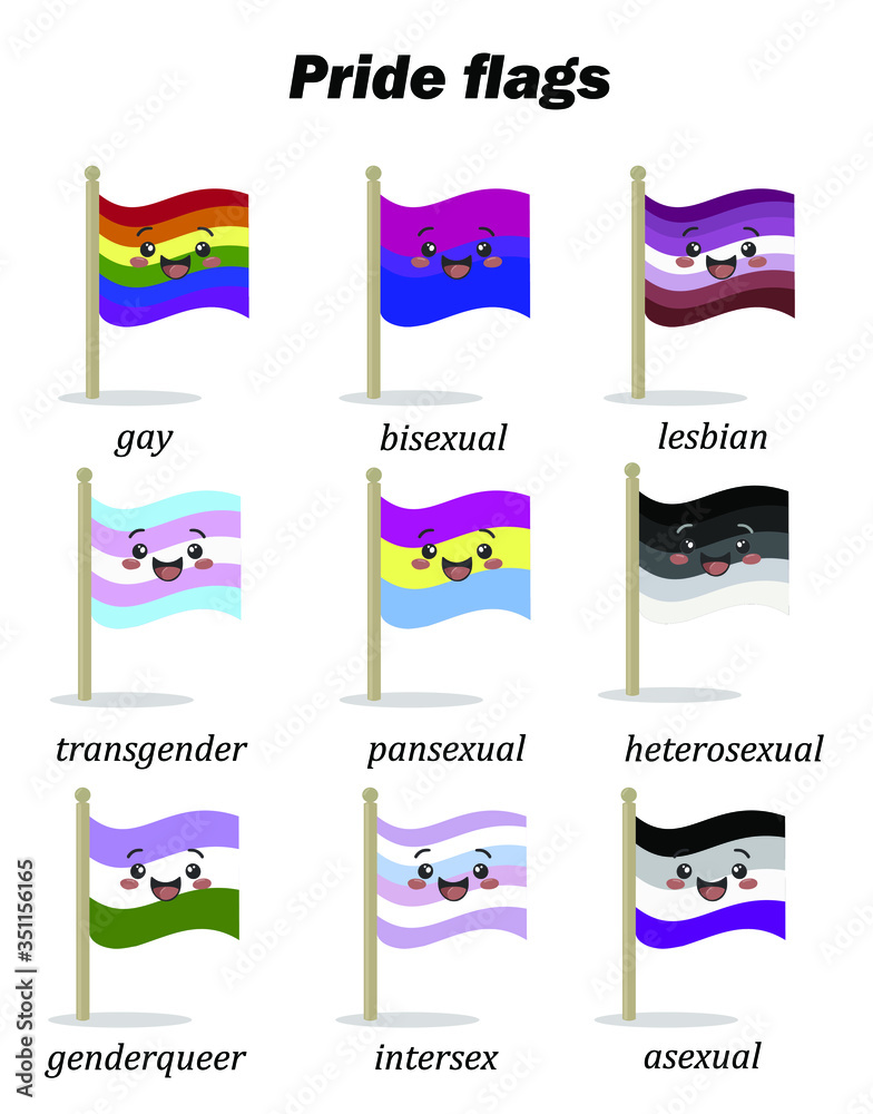 Set Lgbtq Pride Flags Isolated Vector Flat Vector Illustration