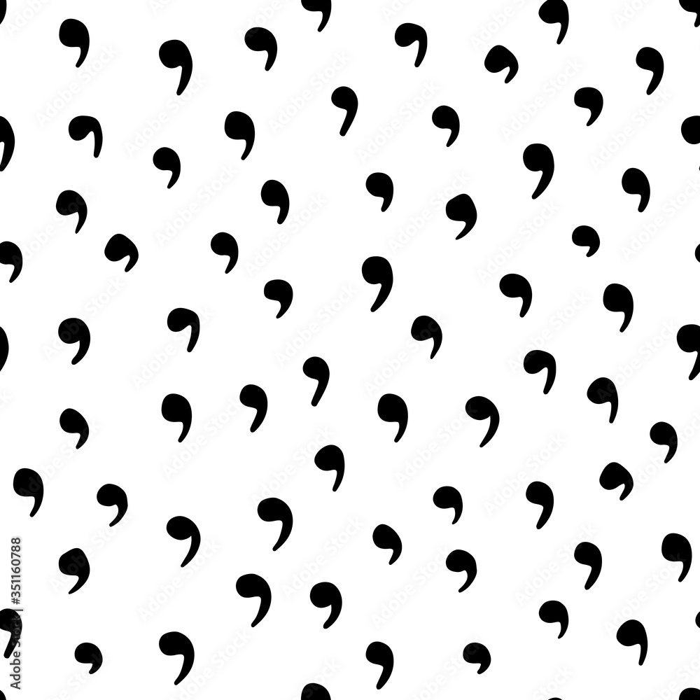 Seamless neutral pattern. Black hand-drawn commas on a white background ...