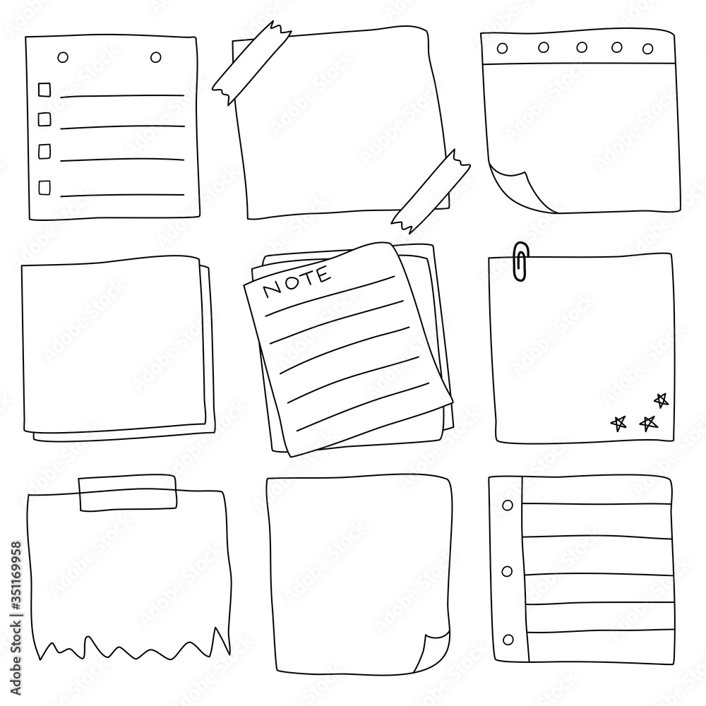Hand drawn doodle notepaper, sticky note, vector illustration Stock ...