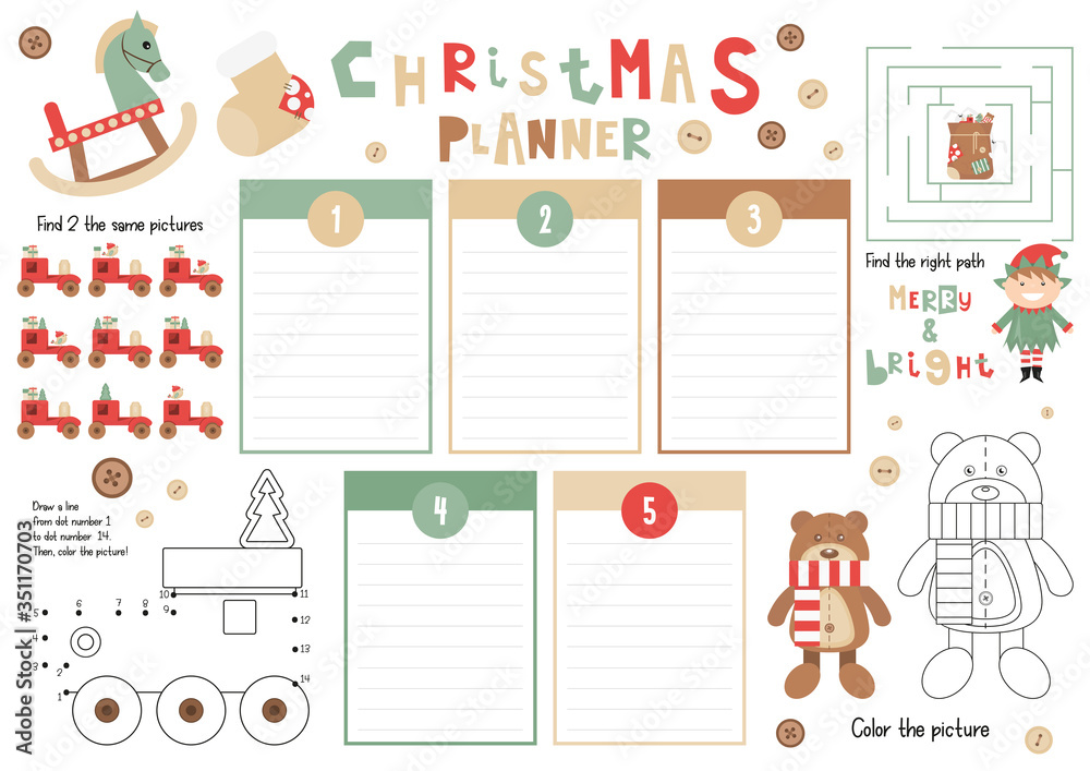 Christmas Kids Planner Template. Schedule for Children. Set of Kids ...