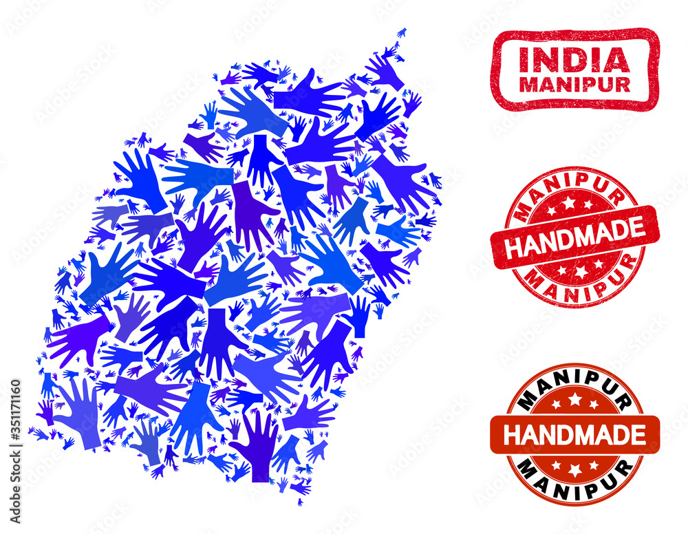 Vector handmade composition of Manipur State map and rubber stamp seals ...