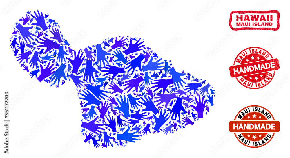 Vector handmade composition of Maui Island map and grunge watermarks ...