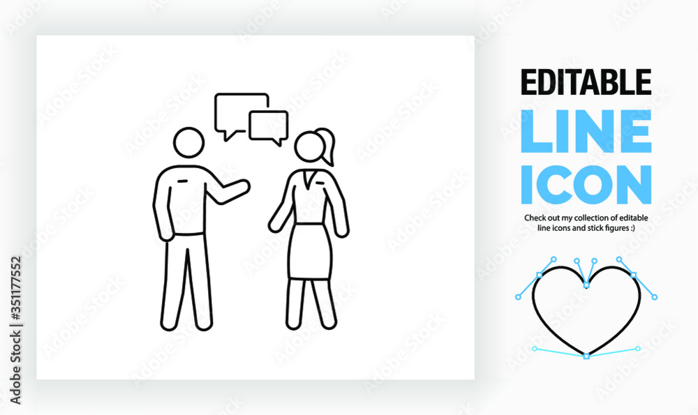 Editable line icon of two people meeting in a networking event, part of ...
