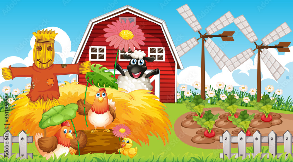 Farm theme background with farm animals Stock Vector | Adobe Stock
