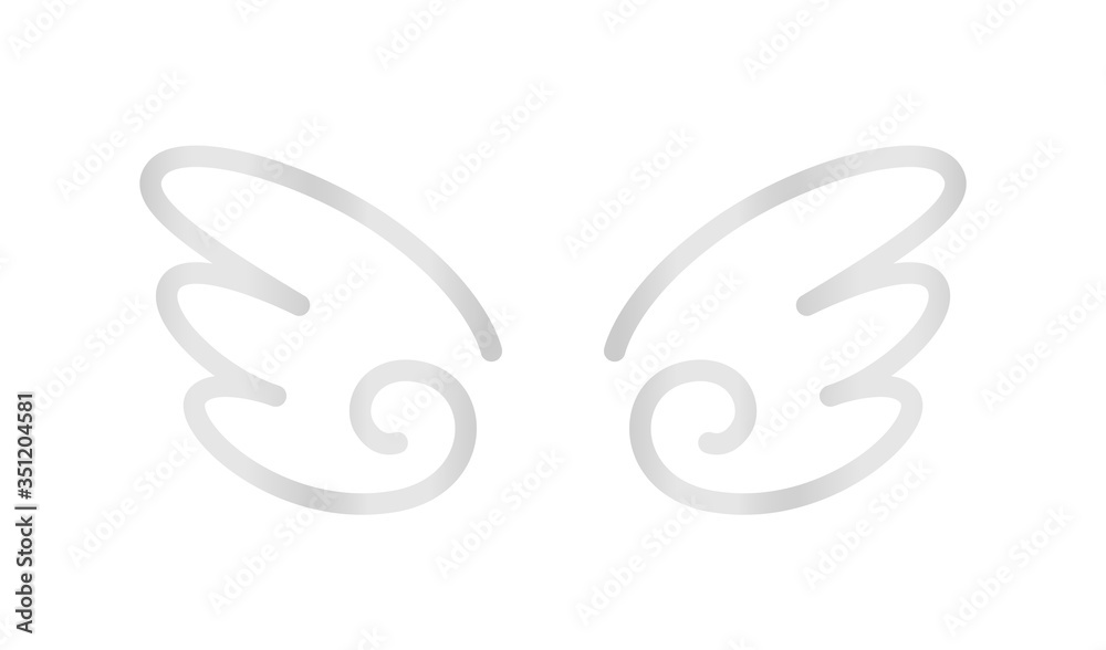 angel wings icon silver isolated on white background, cute cartoon ...