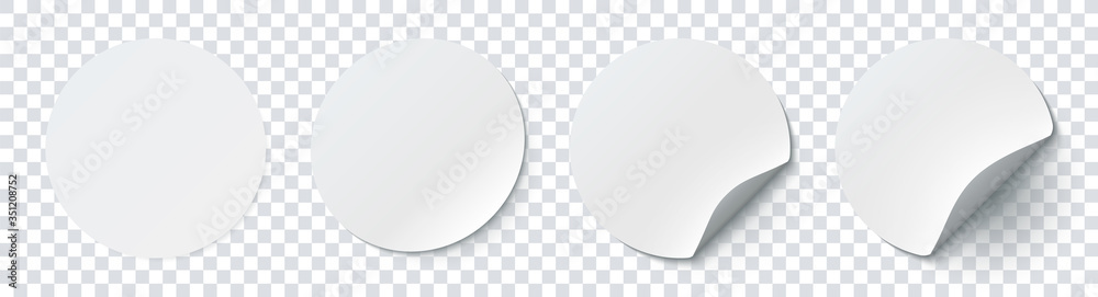 Mockup realistic paper round stickers white colors with curved corner ...
