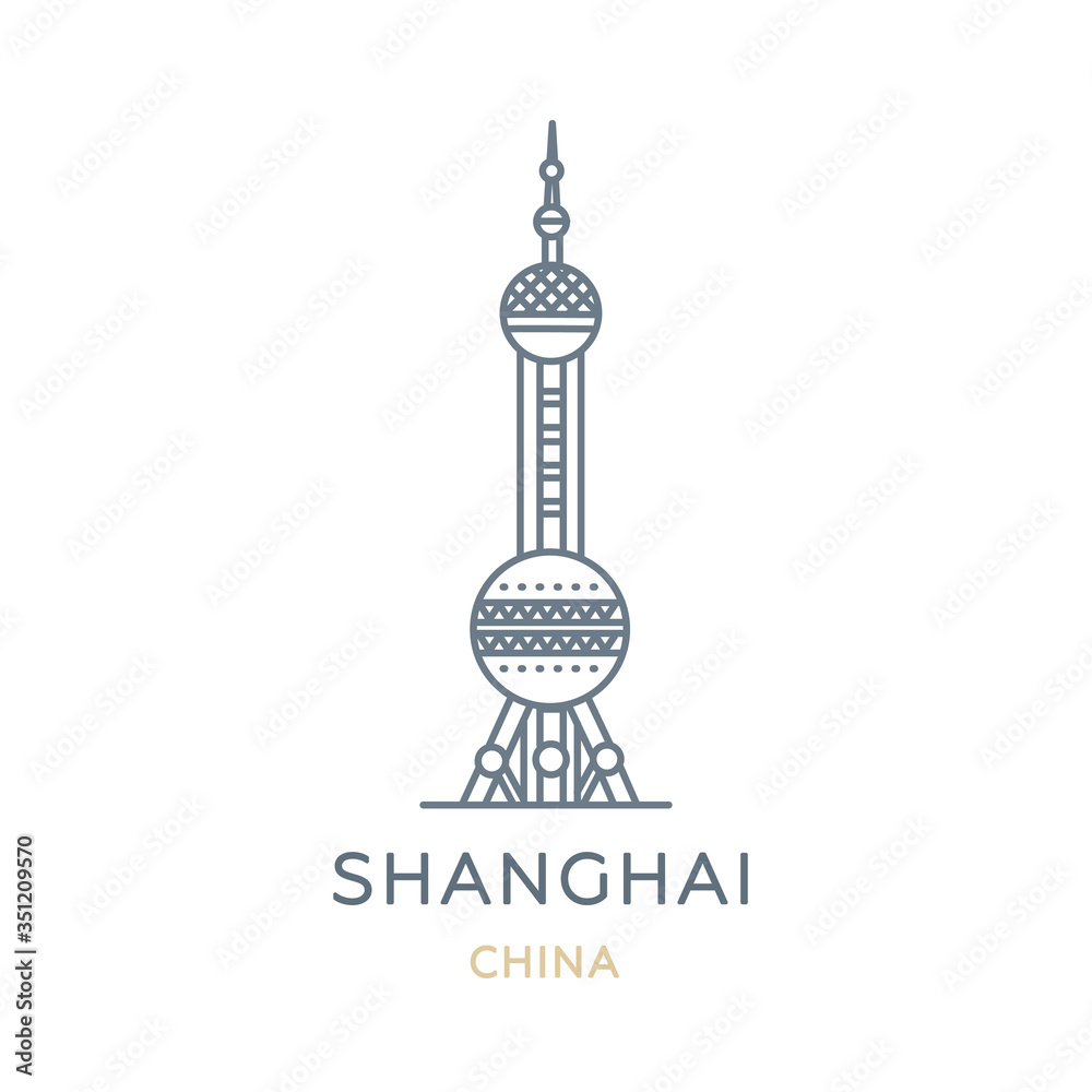 Shanghai, China. Line icon of the city in East Asia. Outline symbol for ...