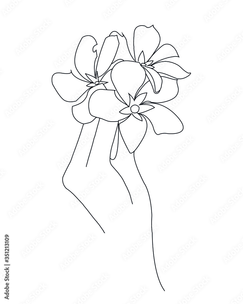 Line art human hands and flower icon, minimalist tattoo concept, line ...