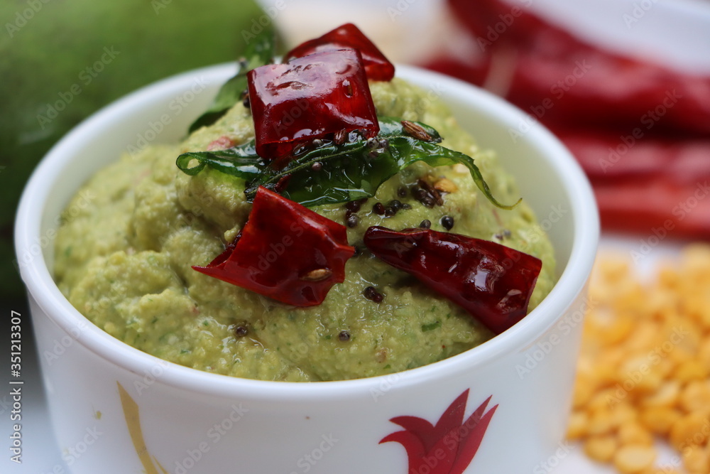Green mango chutney, raw mango chutney, Indian chutney prepared from ...