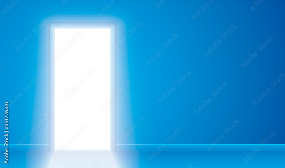 Shining door vector illustration. Bright light coming out from an ...