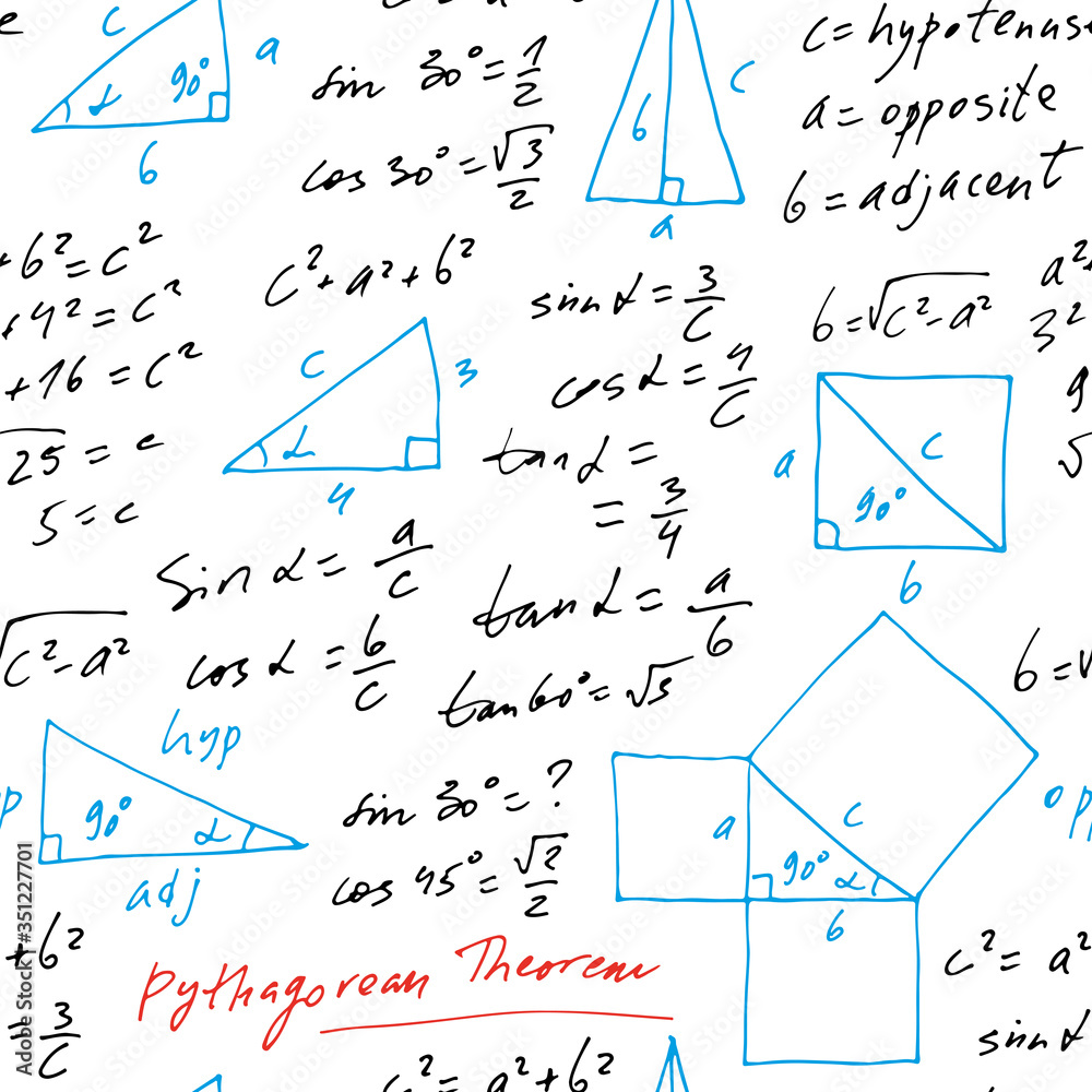 Handwritten trigonometric vector seamless pattern, hand drawn ...
