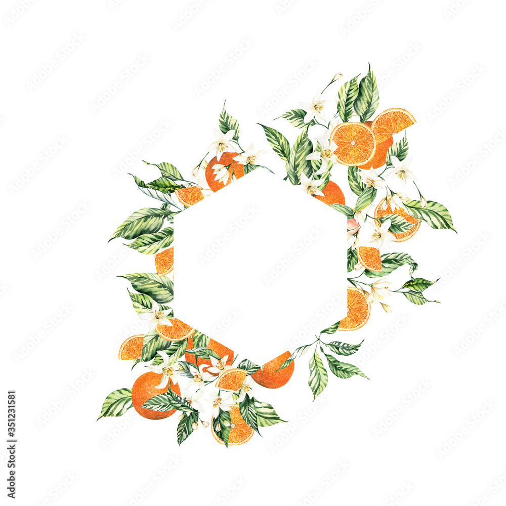 Watercolor citrus frames for summer wedding invitations. Citrus Oranges ...