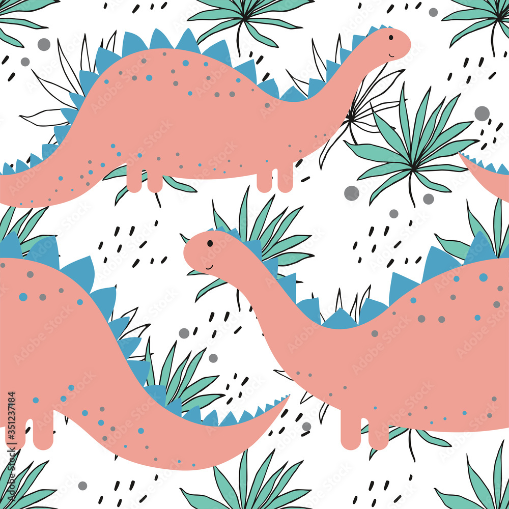 Seamless background with dinosaurs. Cartoon dinosaurs. Cute dinosaur ...