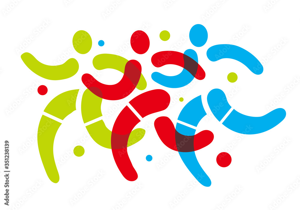 Running for health, jogging symbol. Stylized illustrations of three ...