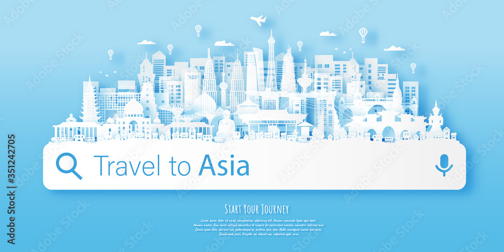 Asia Landmarks Travel postcard, poster, tour advertising of world ...