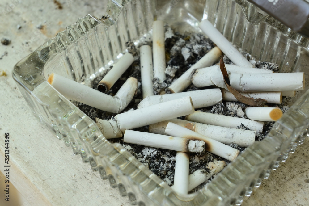 cigarette ash in ashtray, image stop smoking concept in world no ...