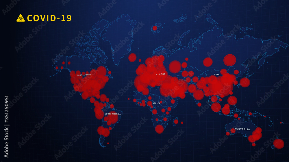 World map of the spread of virus infection. Count of people infected ...