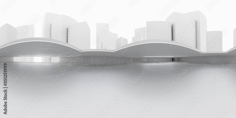 Full 360 equirectangular spherical panorama view of modern futuristic ...