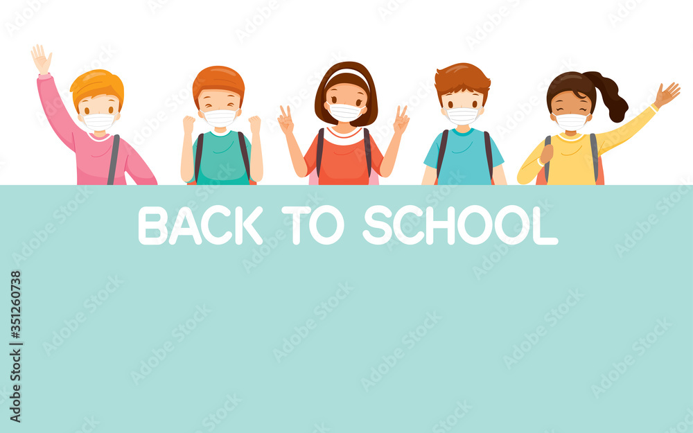 Children Wearing Surgical Mask Happy Back To School, Jumping ...