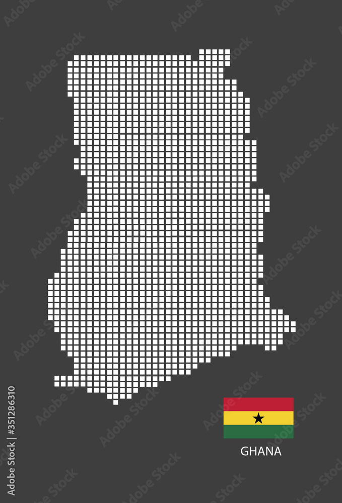 Ghana map design white square, black background with flag Ghana. Stock ...