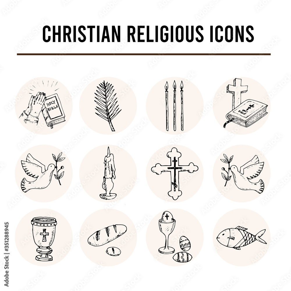 Christianity traditional religious symbols isolated hand drawn doodles ...