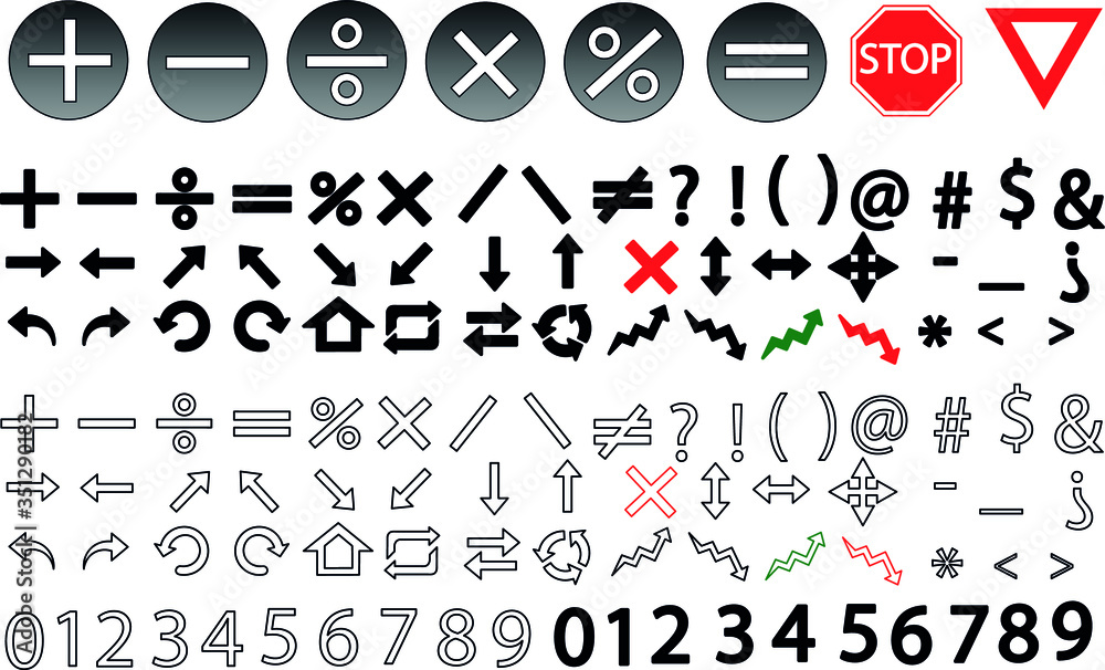 Vetor de Simbolos, sinais, setas e números para seu trabalho. do Stock ...