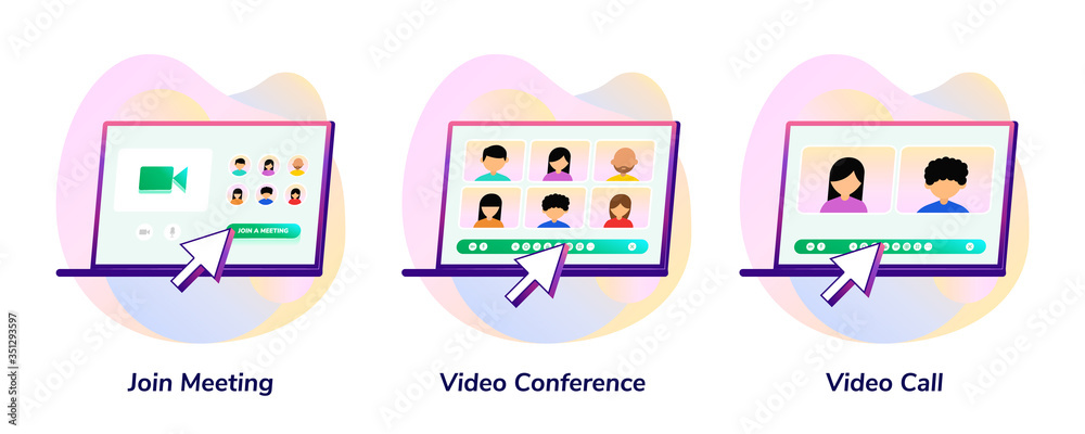 Join Meeting, Video Conference, Video Call, Laptop Gradient Vector ...